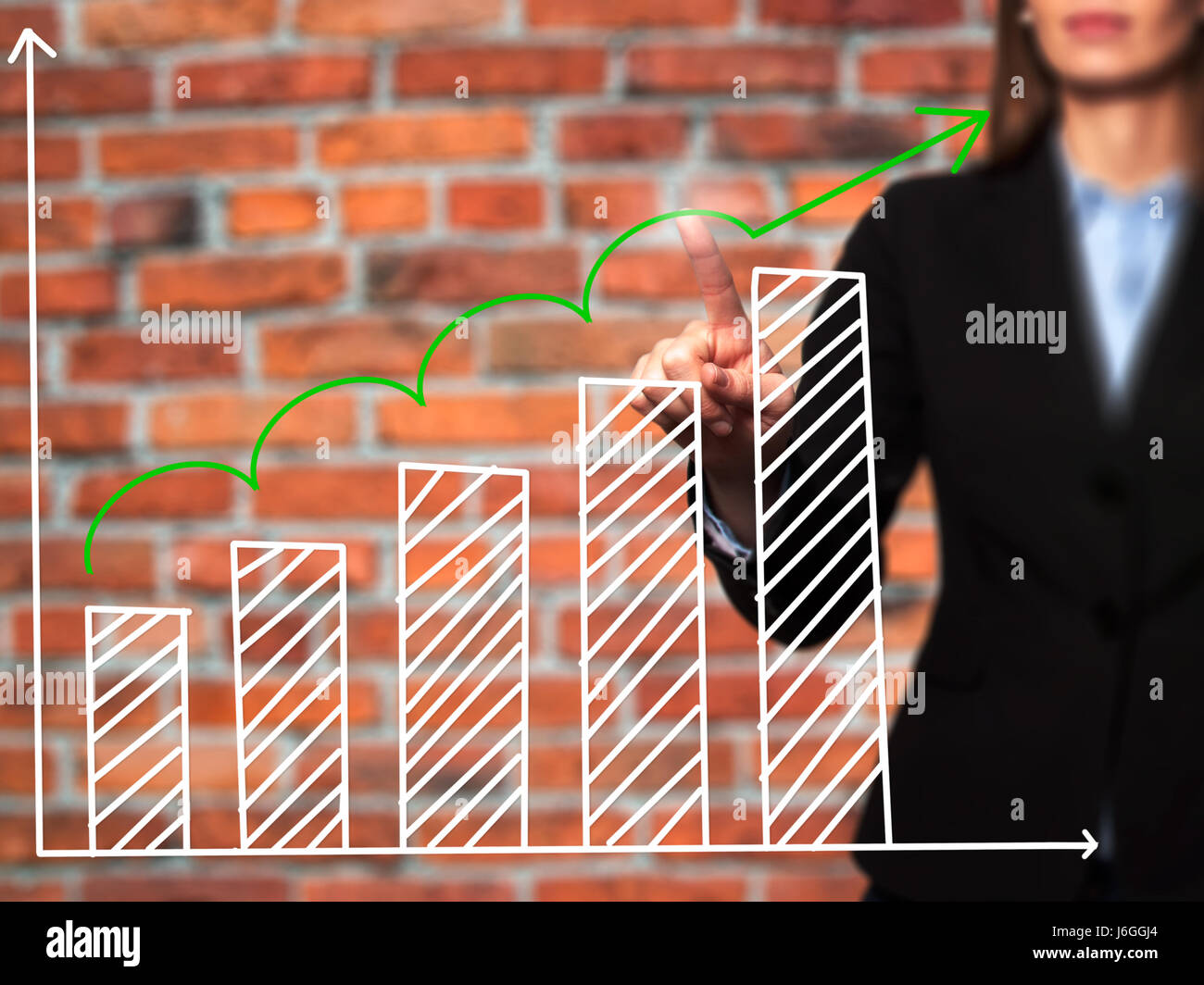 Sales Growth Graph - Businesswoman hand pressing button on touch screen ...