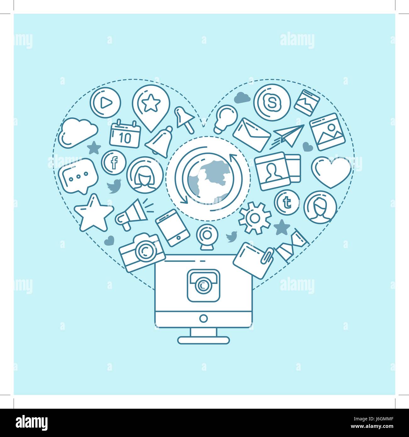 Social Media Blue Linear Illustration Stock Vector Image & Art - Alamy