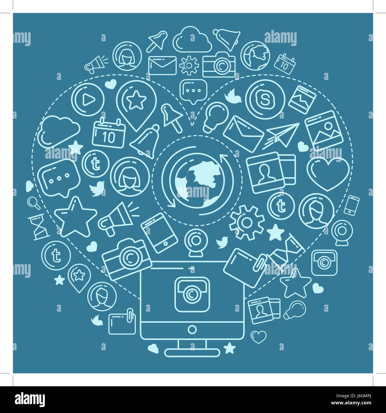 Social Media Blue Linear Illustration Stock Vector Image & Art - Alamy