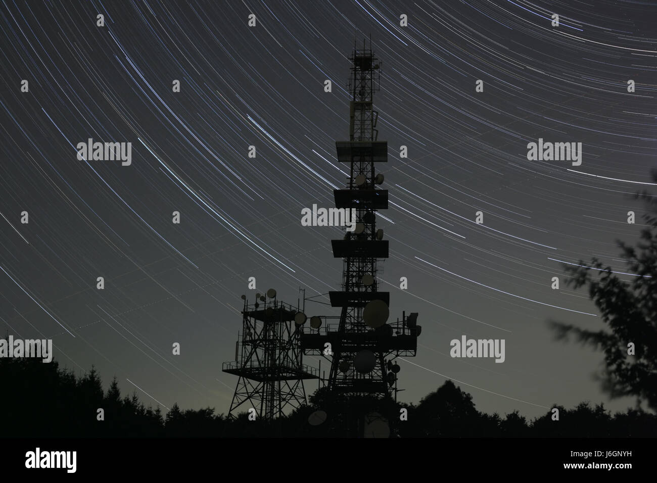night nighttime mast transmitter stars asterisks astronomy firmament ...