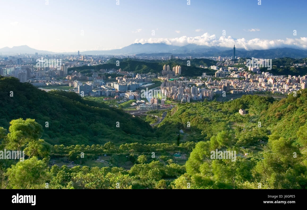 city town famous asia landmark color mountain paint blue house building ...