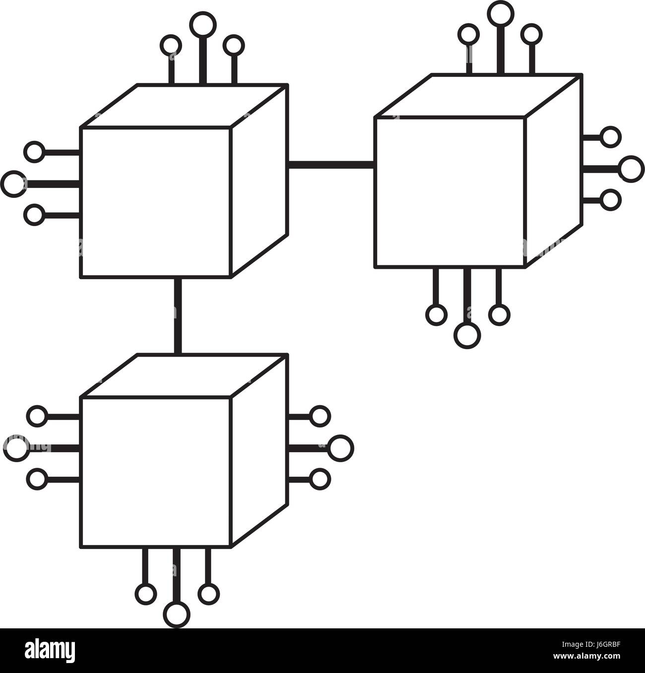 line squares digital connections with circuits electronic Stock Vector ...