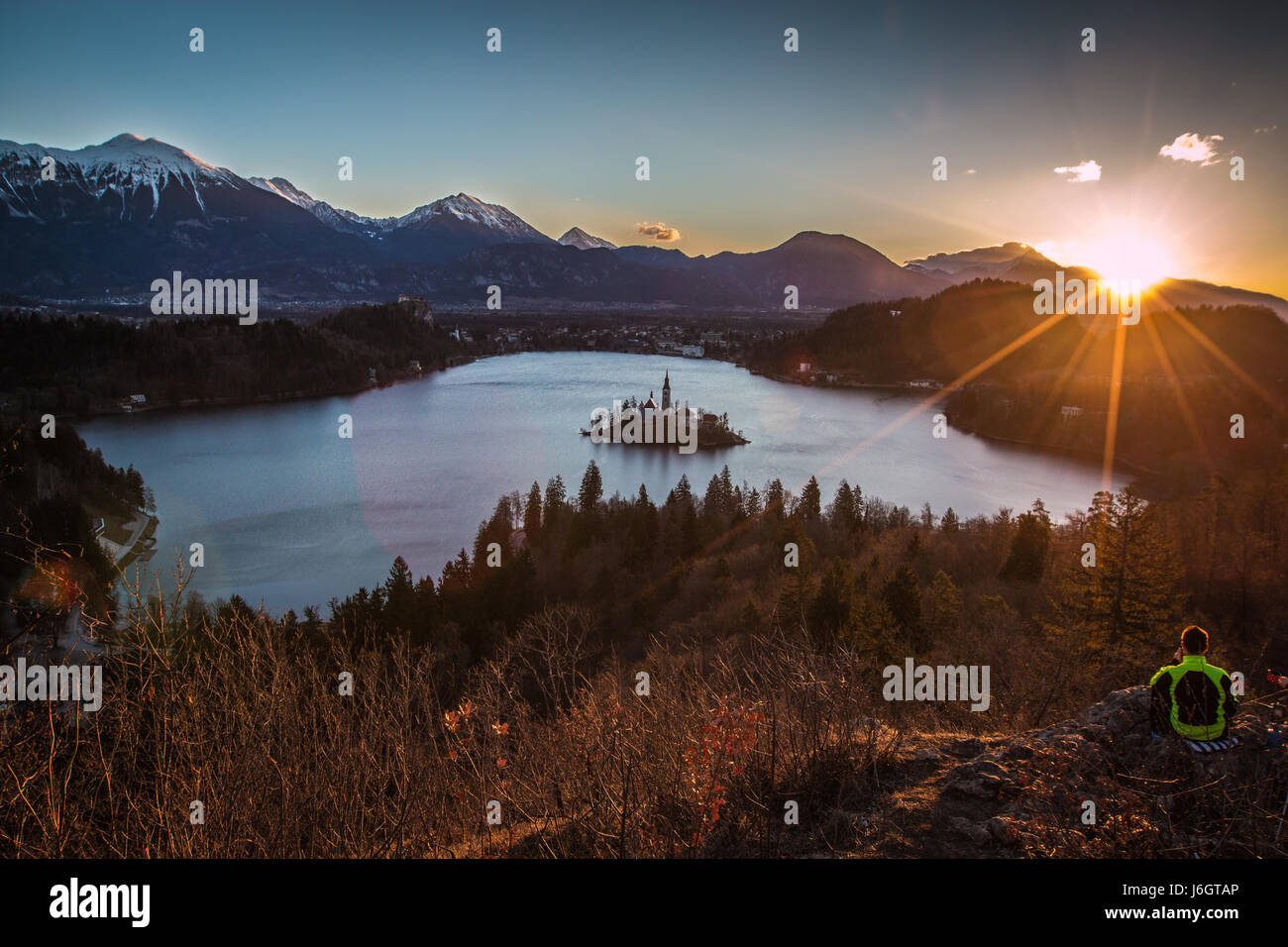 Sunrise in Lake Bled Stock Photo - Alamy