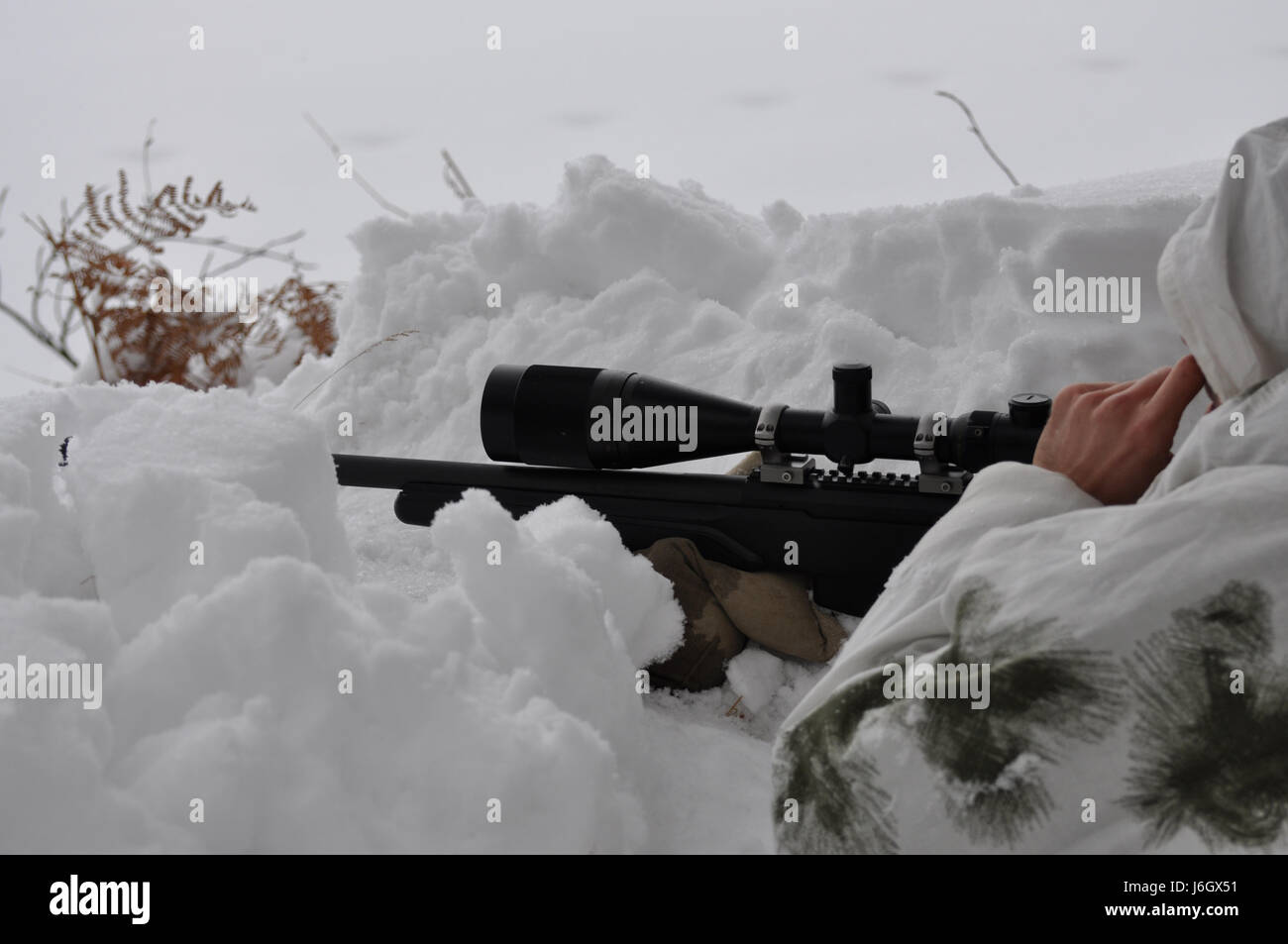 winter hunter camouflage ammunition precision arm weapon snow wait ...
