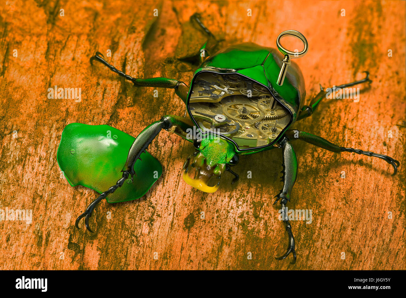 green beetle photo composition clockwork mechanics robot red insect ...