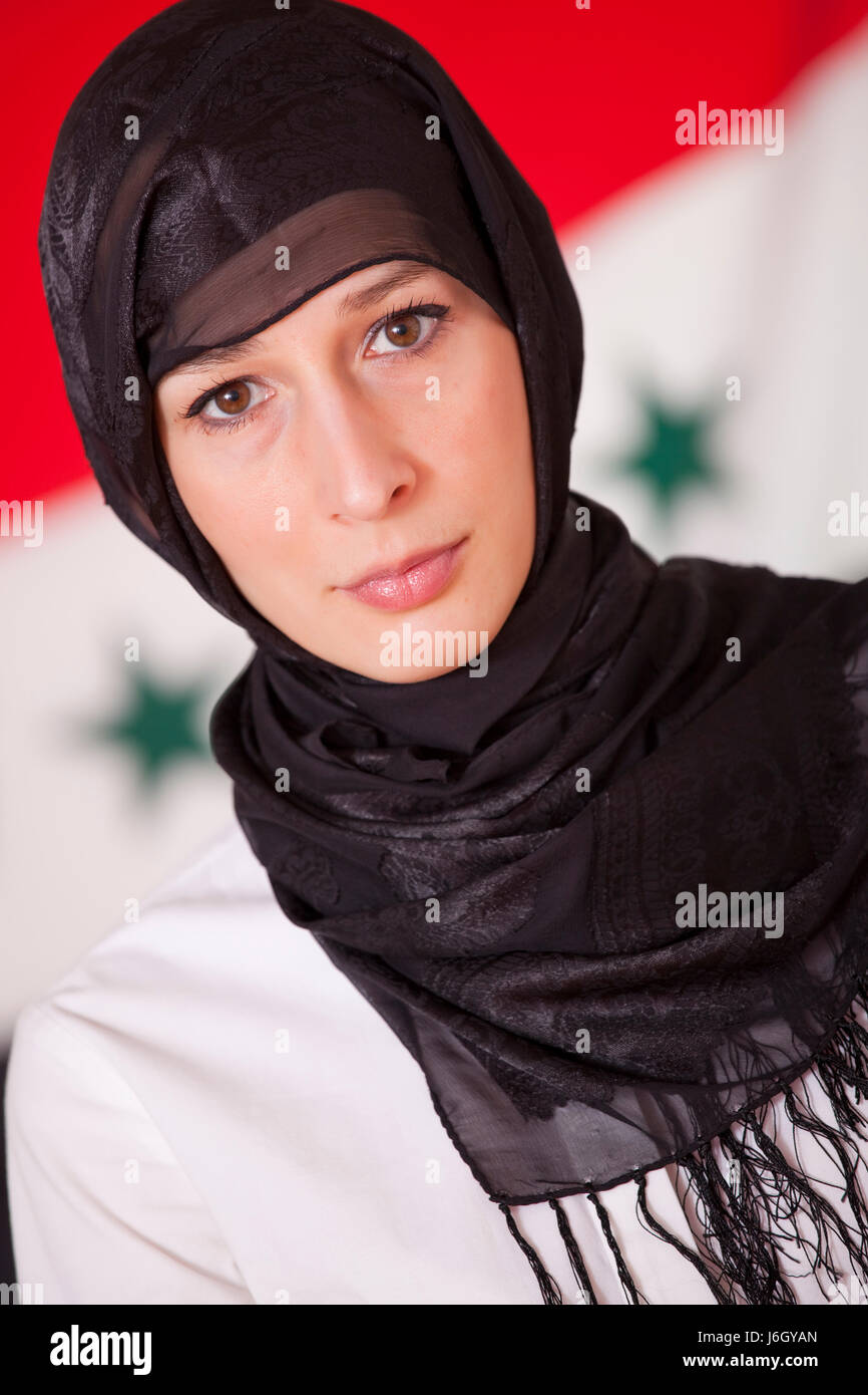 woman religious flag kerchief tradition islam muslim iraq woman ...