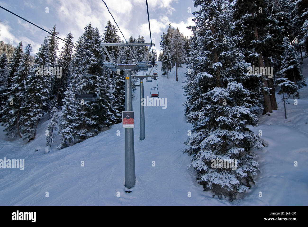 winter snowy ski-region chair lift snow forest armchair beautiful ...