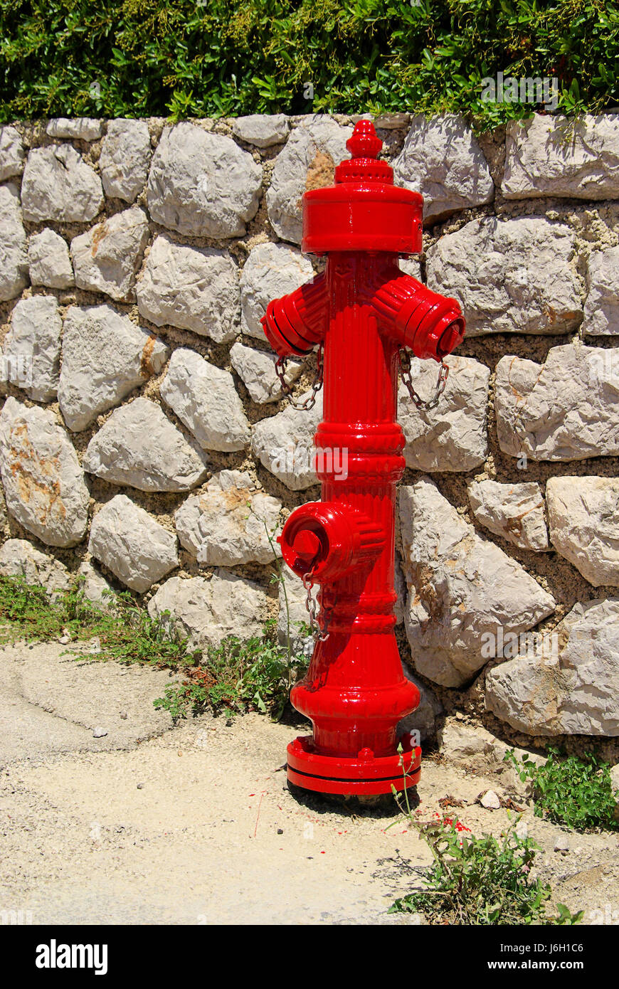 fire conflagration fireplug water for firefighting red water stone wall ...