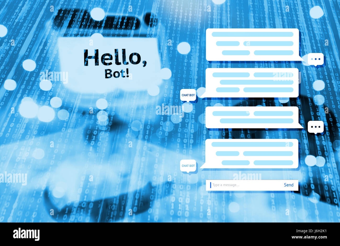 Chat bot and future marketing concept , Man hand holding mobile phone ...