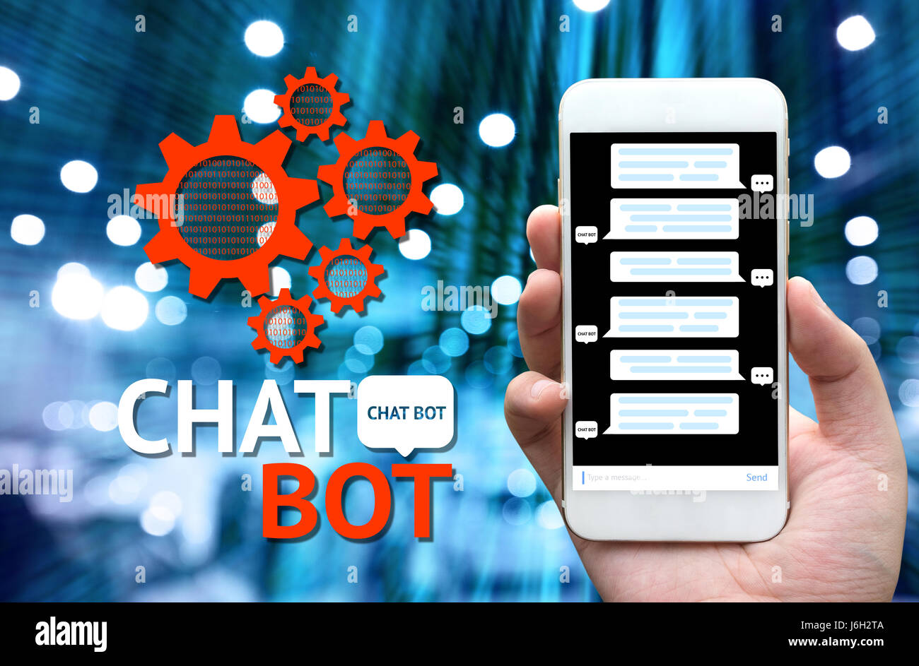 Chat bot and future marketing concept , Man hand holding mobile phone ...