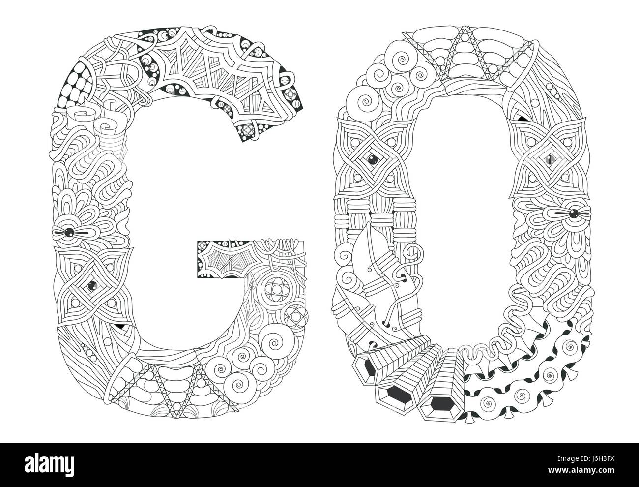Word GO for coloring. Vector decorative zentangle object Stock Vector ...