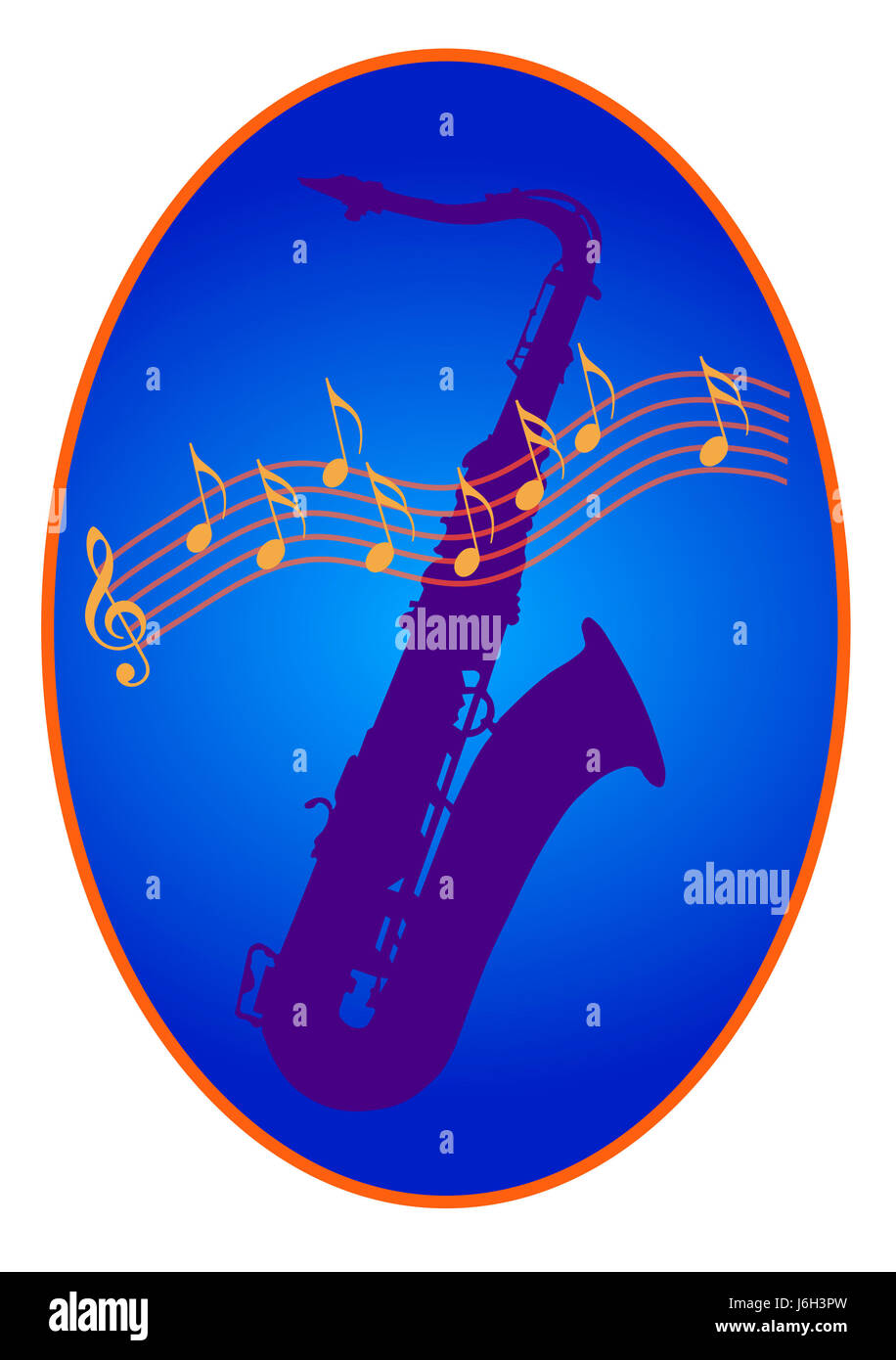 blue silhouette notes saxophone oval blue music optional illustration ...