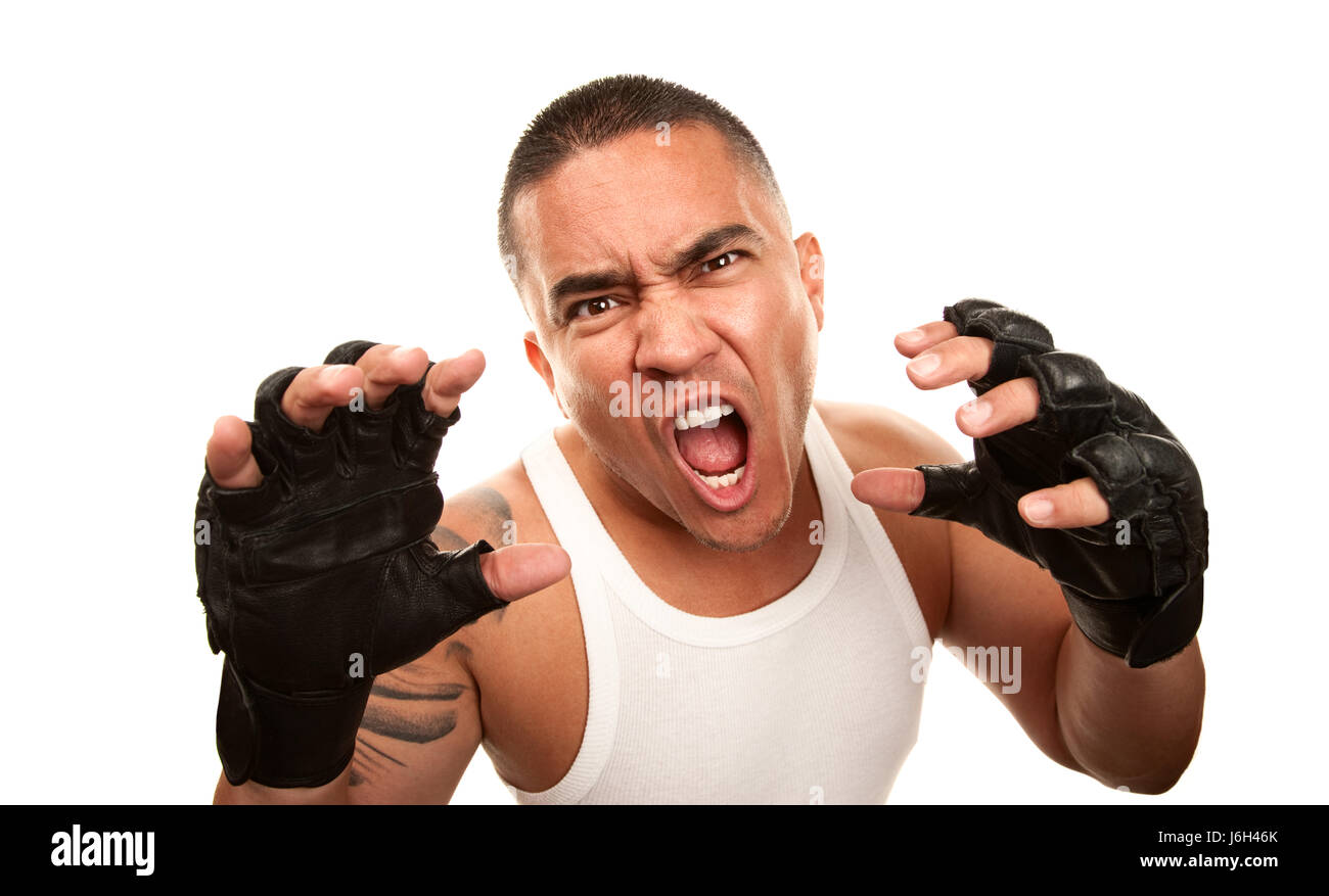 mouth person glove yell snarl man isolated mouth strong male masculine ...