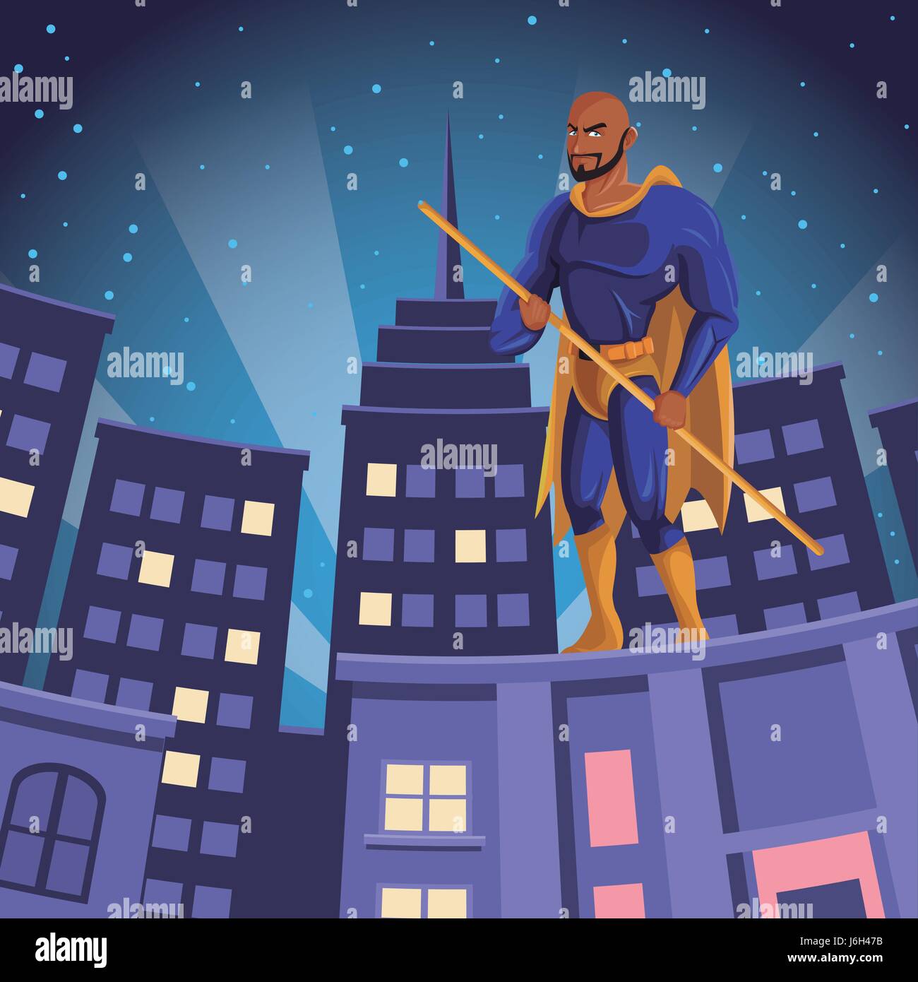 superhero watching over building city night view Stock Vector Image ...