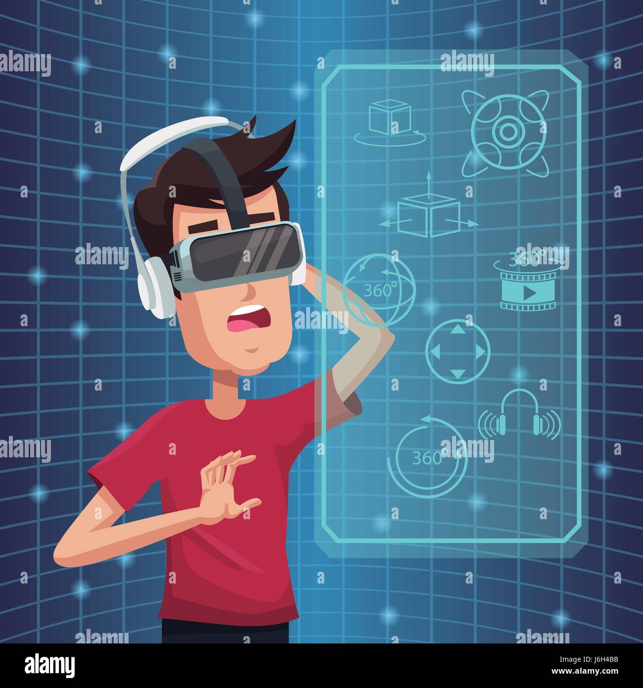 young man virtual reality wearing goggle futuristic high tech Stock ...