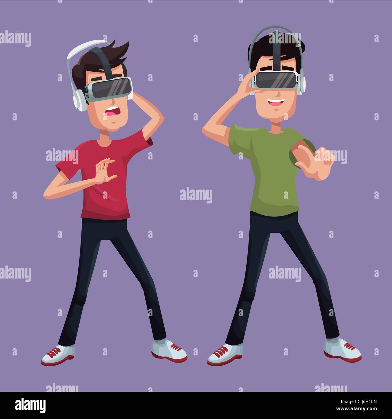 two guy game with virtual reality wearing goggle Stock Vector Image ...