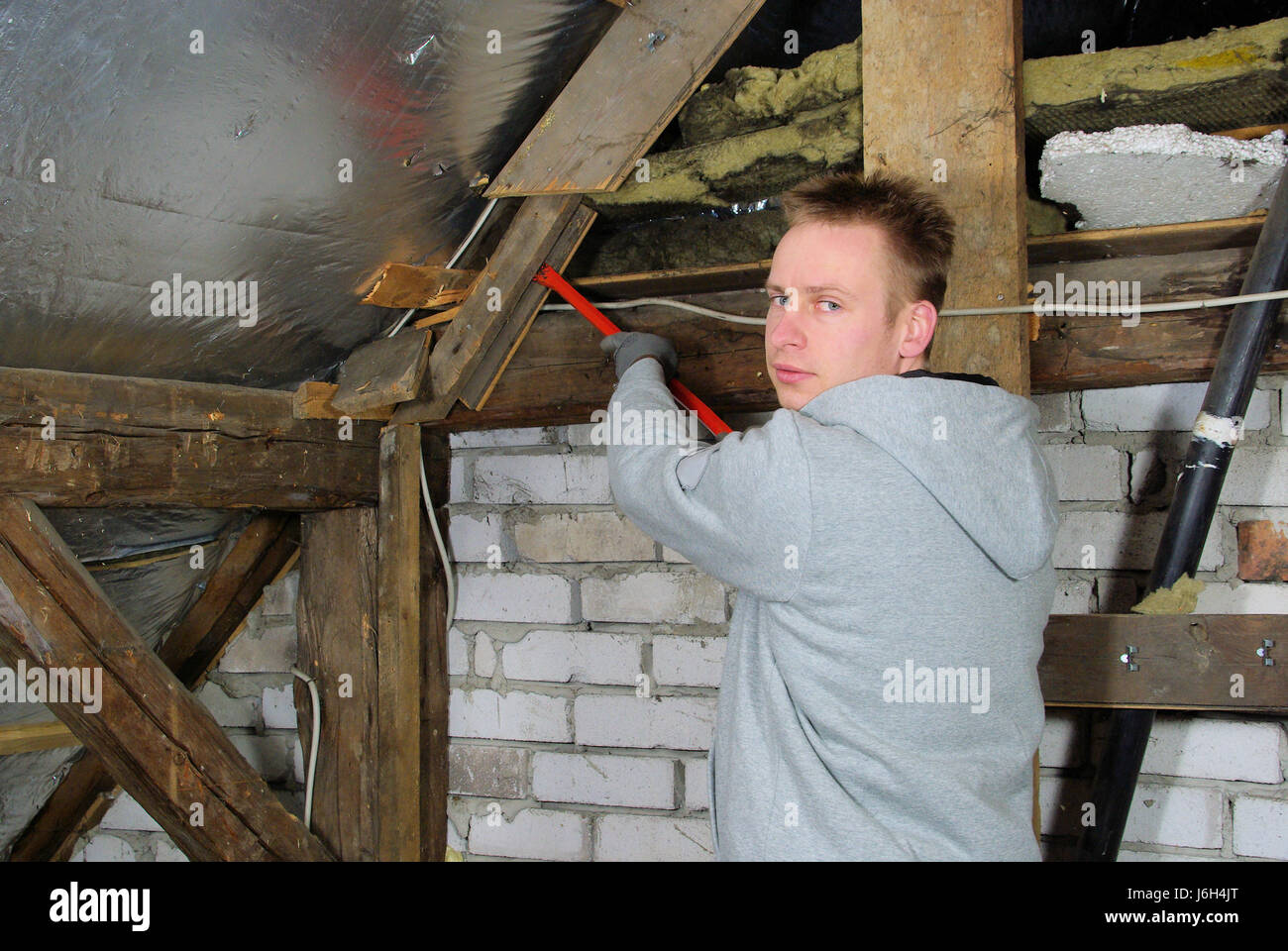 hand wood iron steel jimmy crowbar strength force work job labor hand ...