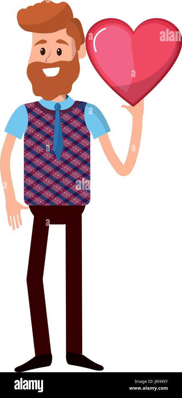 man with nice heart in his hand and cute wear Stock Vector Image & Art ...