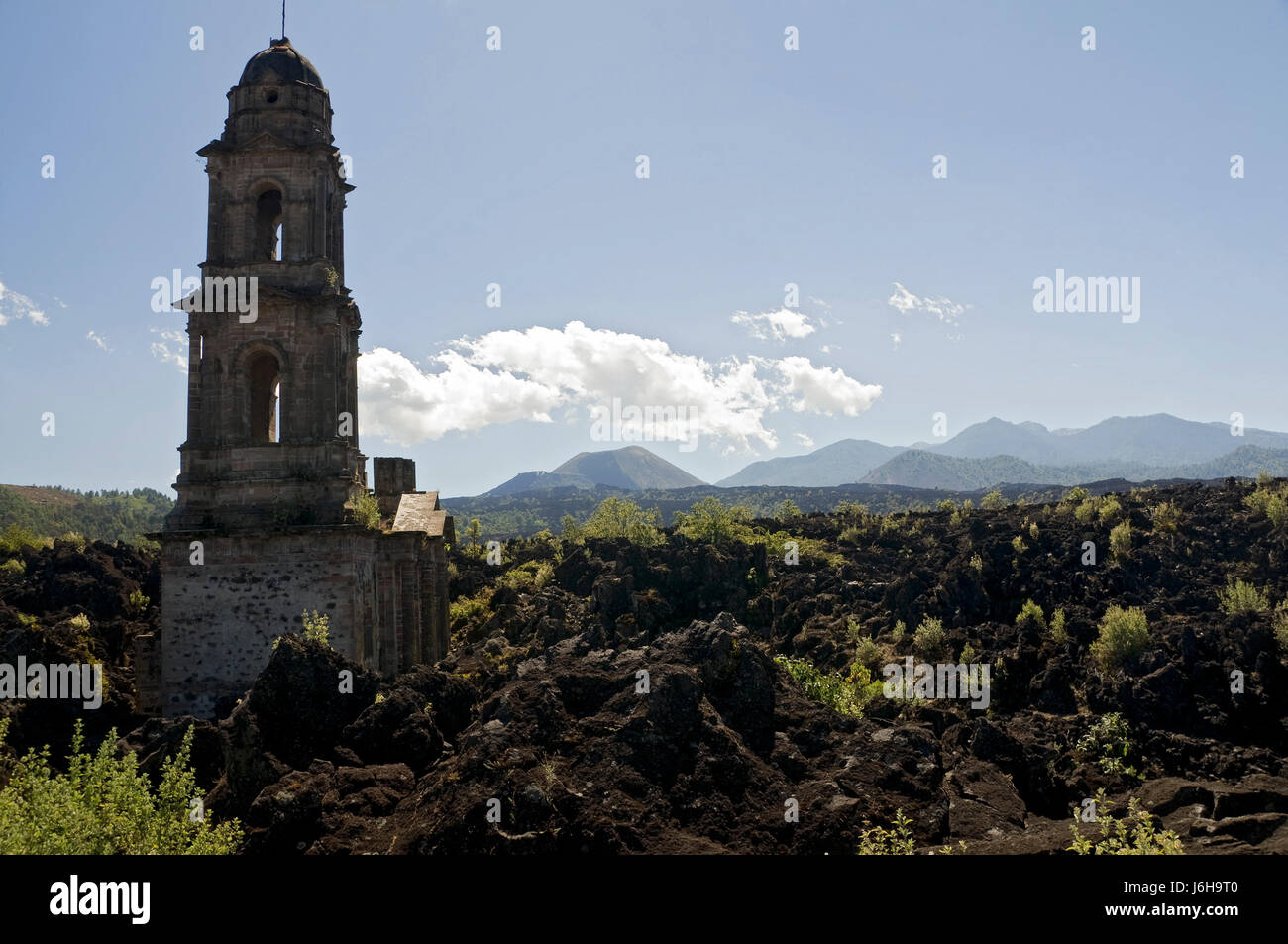 church ruin colonial lava mexico vulcan volcano blue tower historical ...
