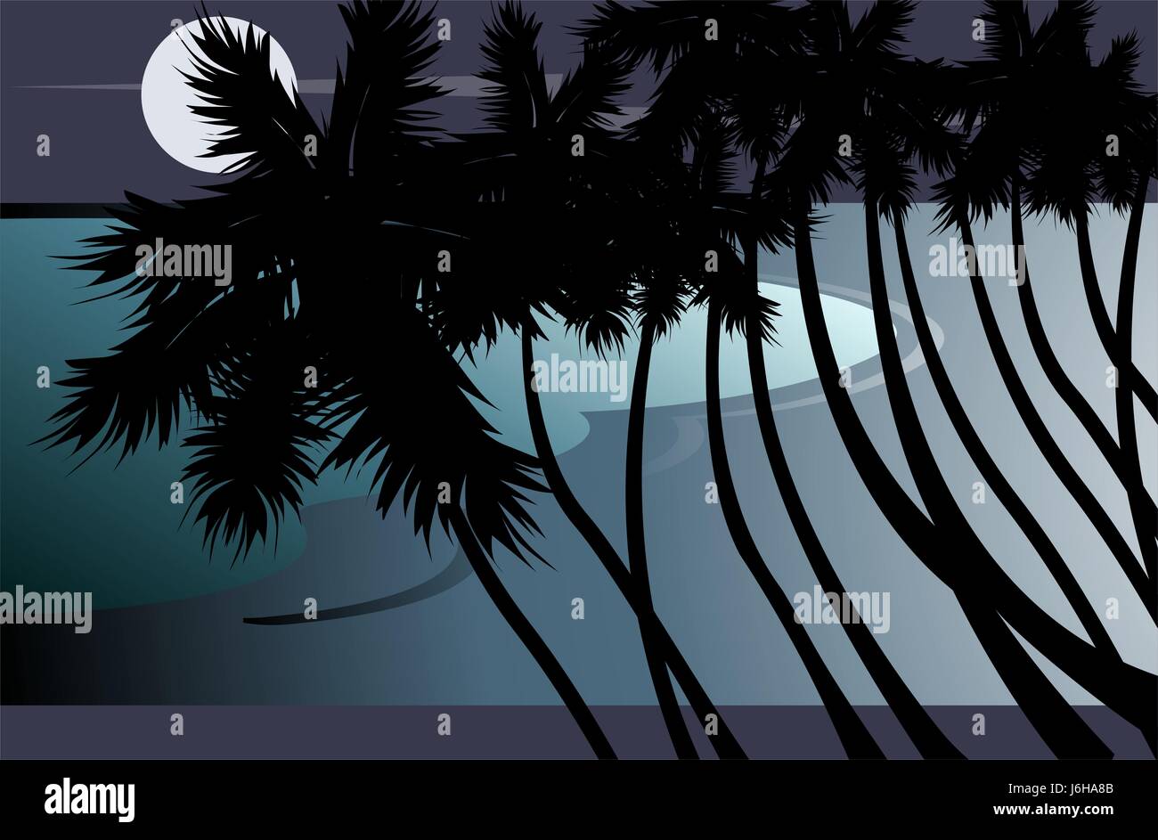 tree trees night nighttime beach seaside the beach seashore waves moon ...