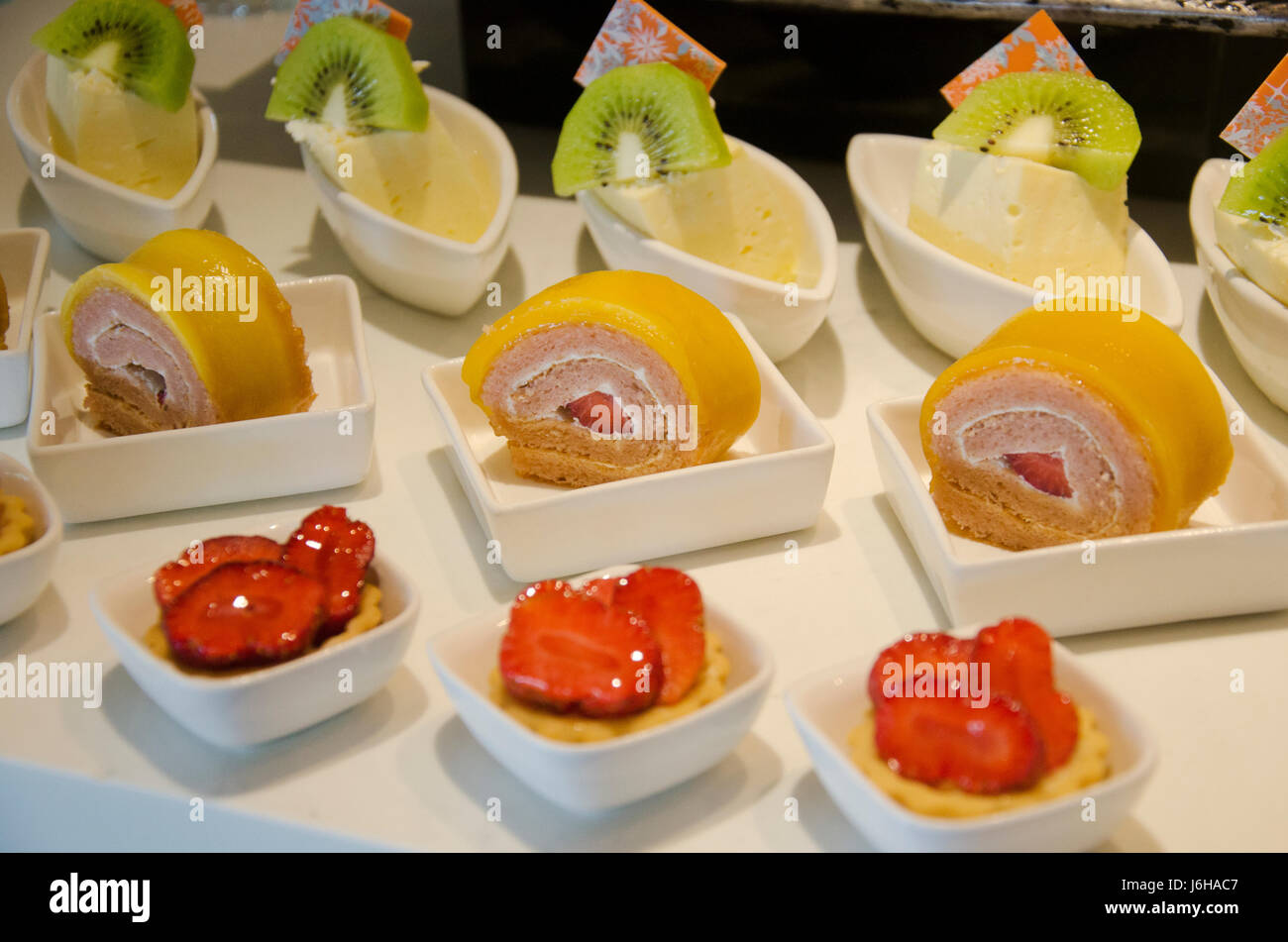 Sweet dessert snack and Cake line in food buffet service for people eat ...