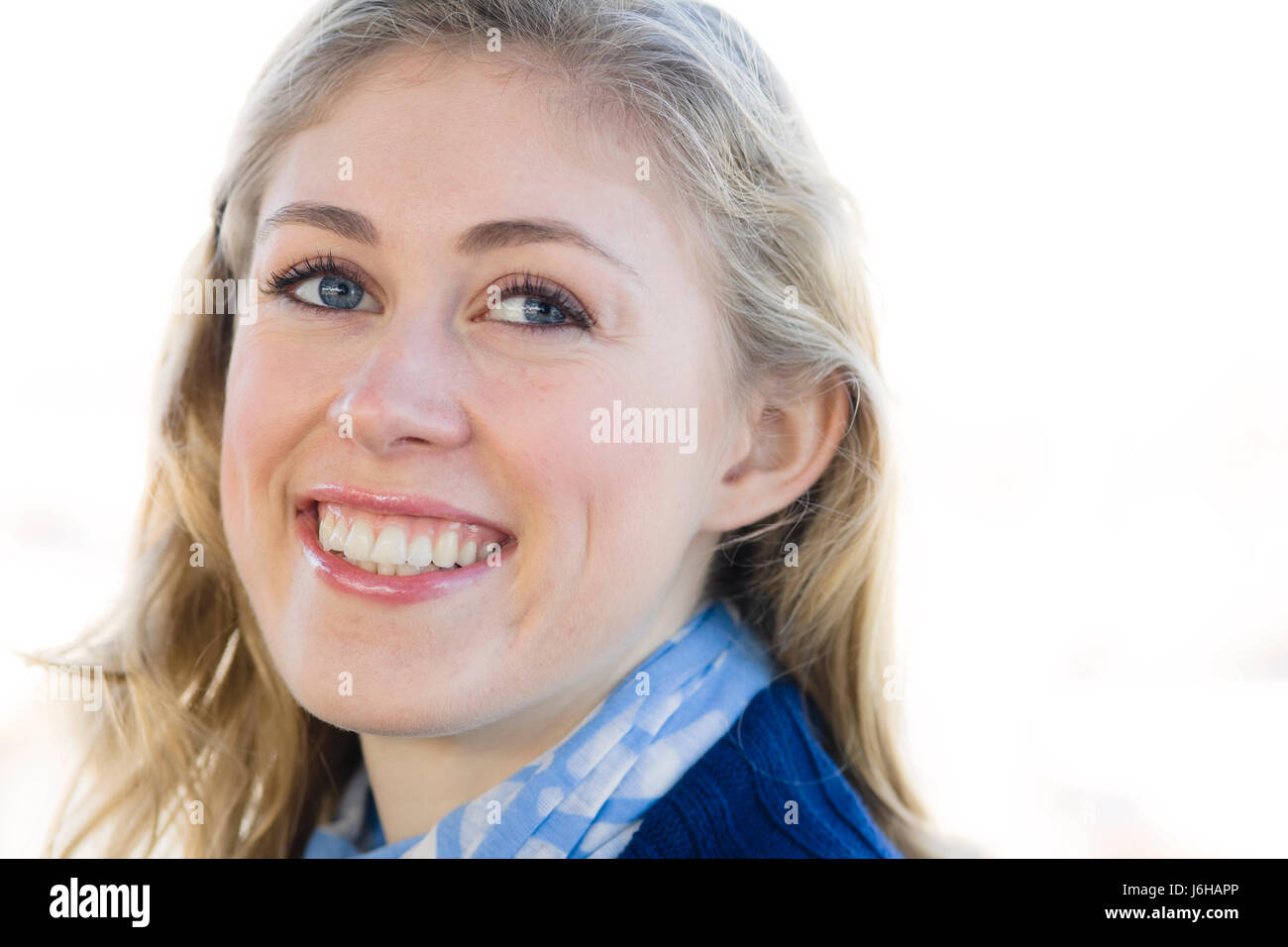 woman female portrait blond woman blue laugh laughs laughing twit ...