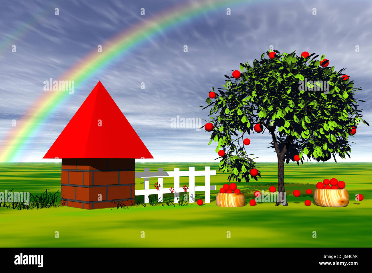 house building tree apple tree apples apple glaring red ruddiness red ...