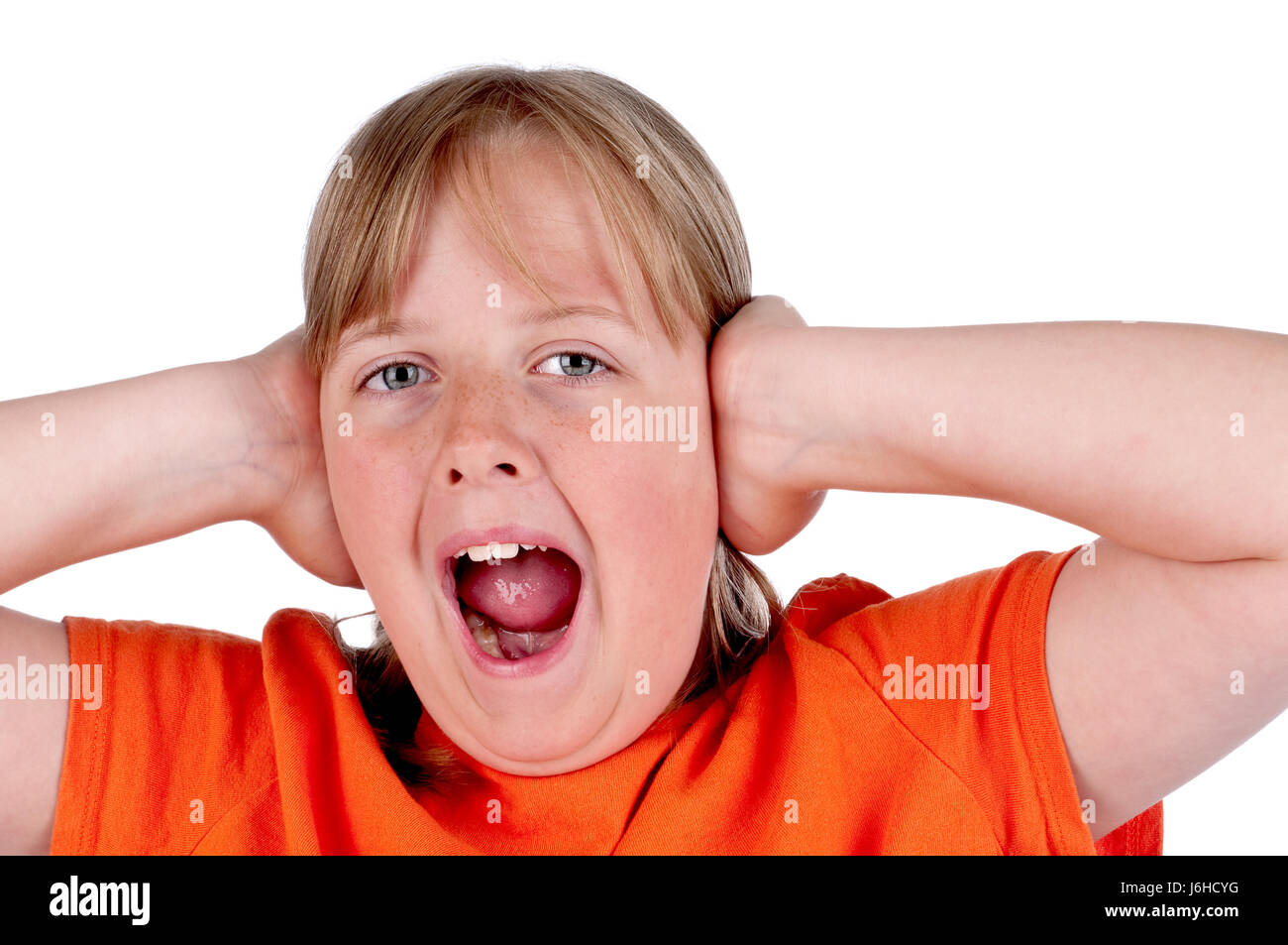 ears loud young younger child white covering cover girl girls sound ...