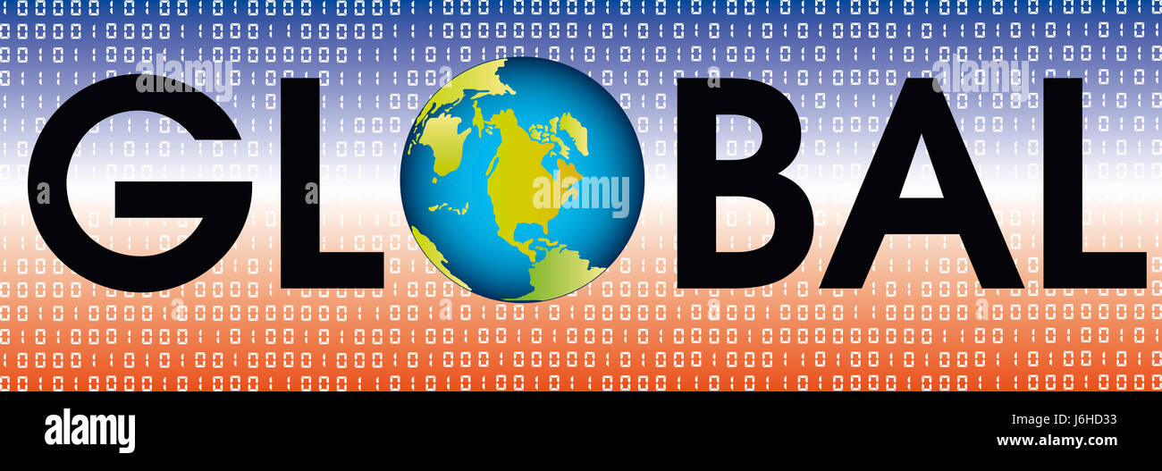 global with earth globe and binary code Stock Photo - Alamy