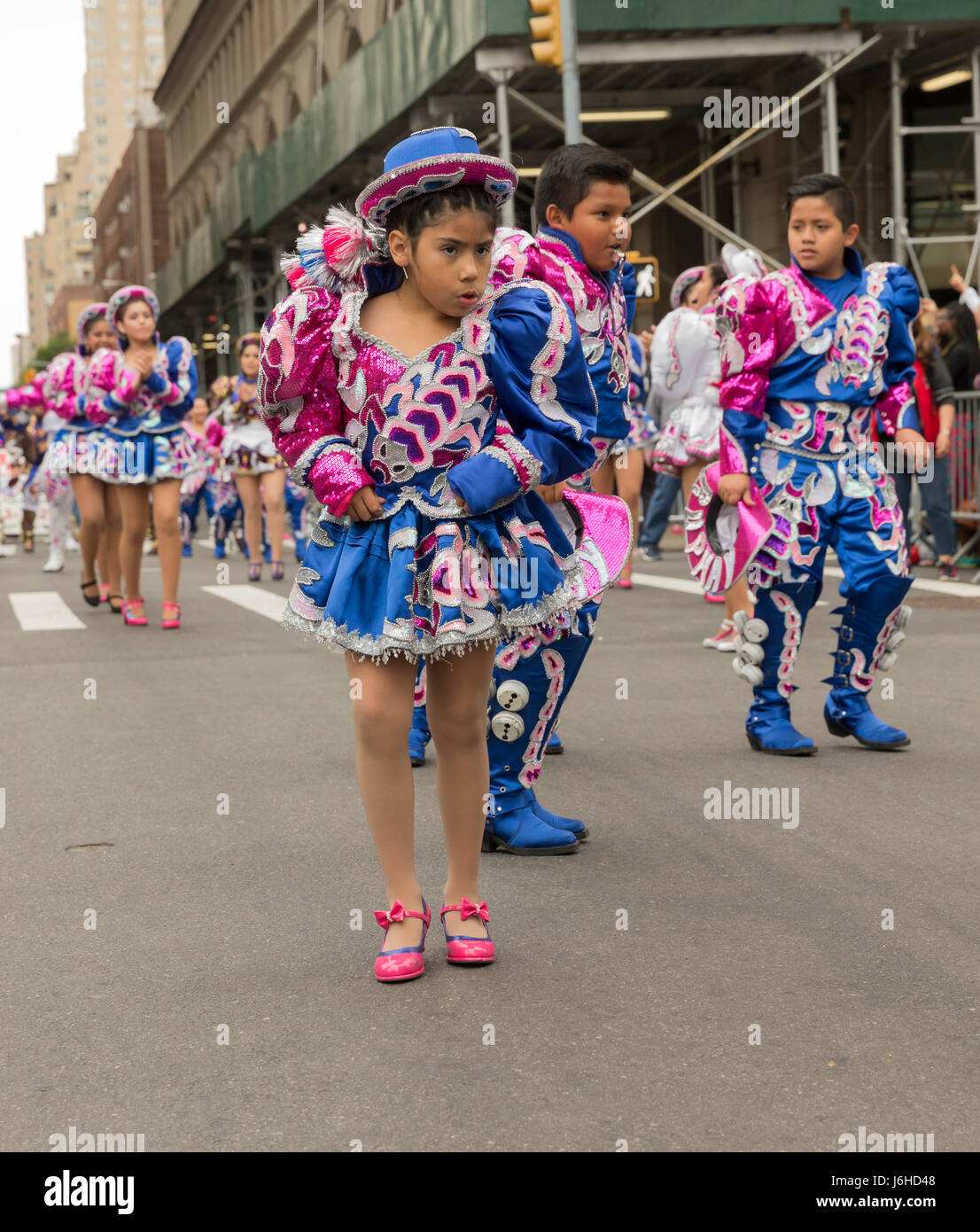Latin American dancers dance during 2017 dance parade on streets of New ...