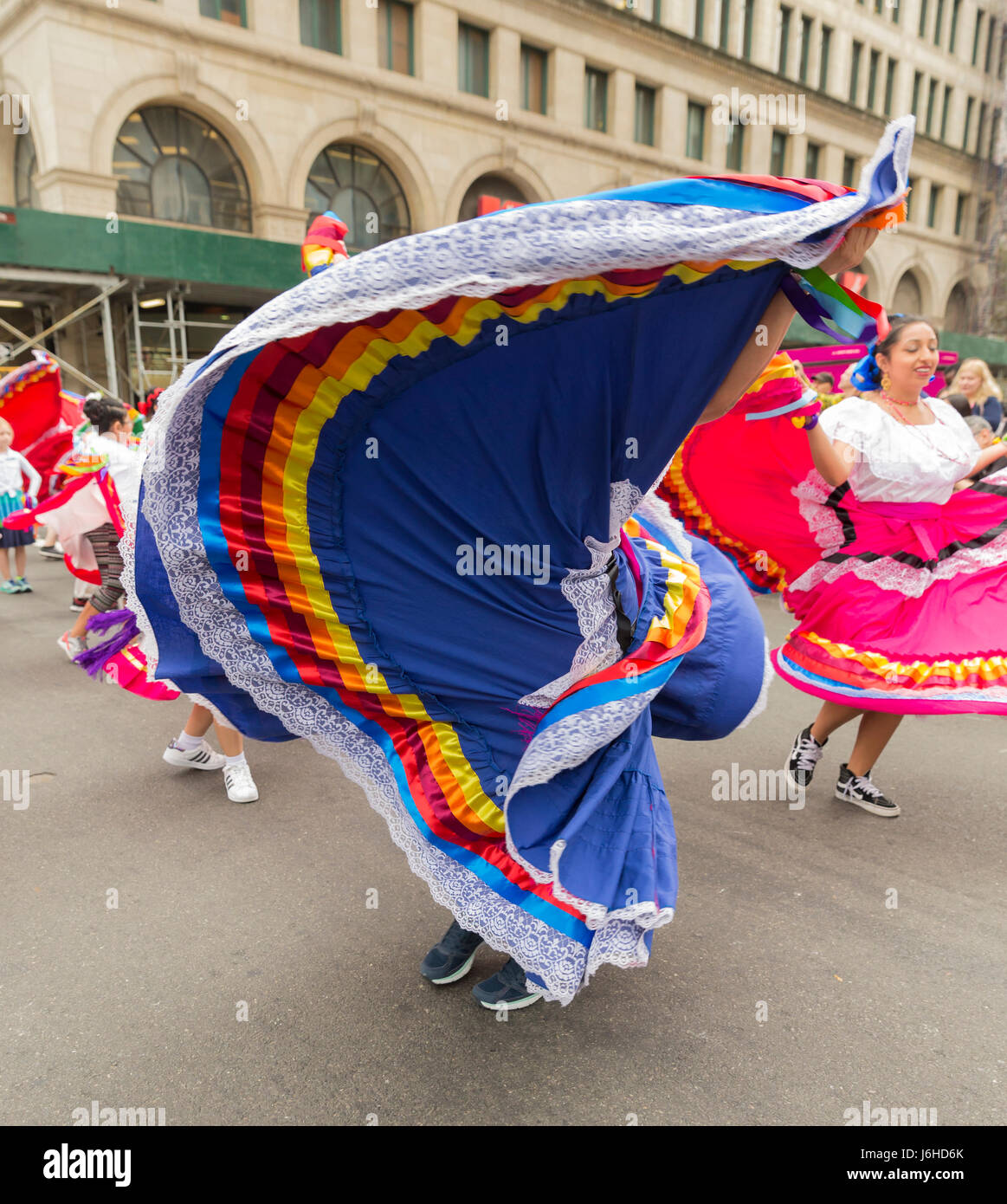 Latin American dancers dance during 2017 dance parade on streets of New ...