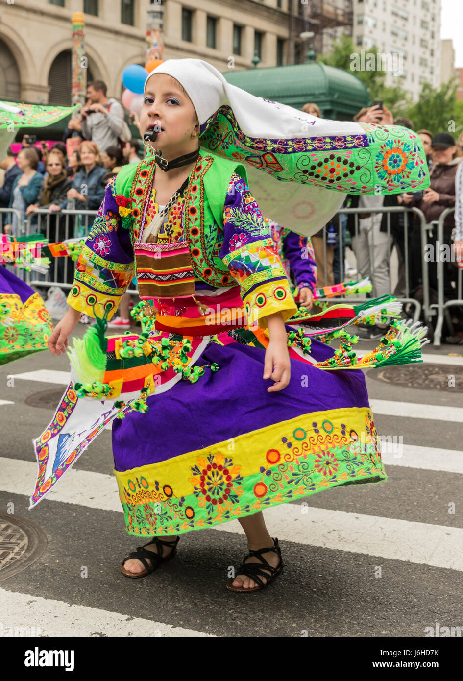 Latin American dancers dance during 2017 dance parade on streets of New ...