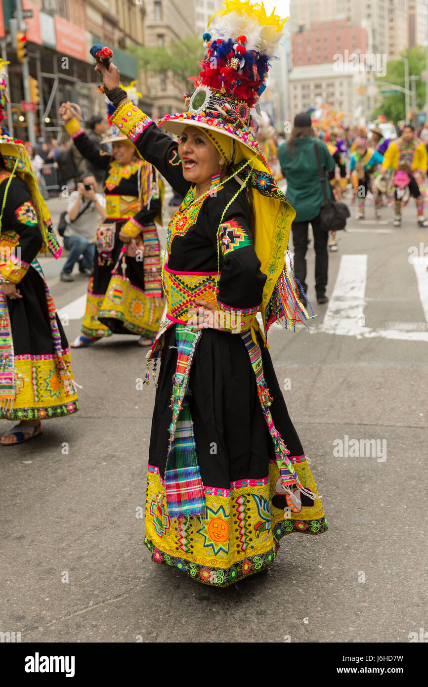 Latin American dancers dance during 2017 dance parade on streets of New ...