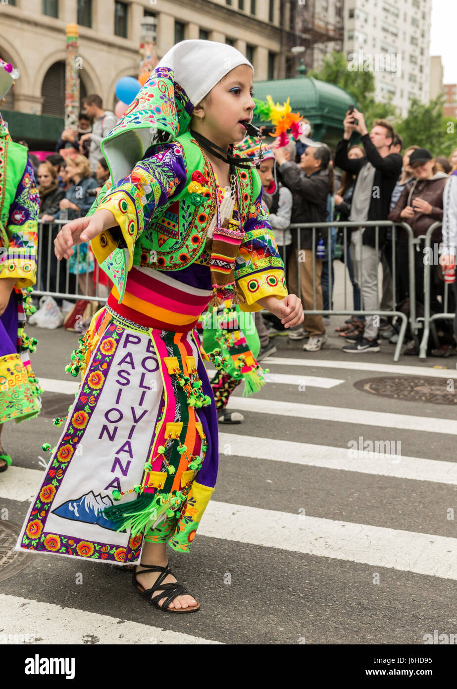 Latin American dancers dance during 2017 dance parade on streets of New ...