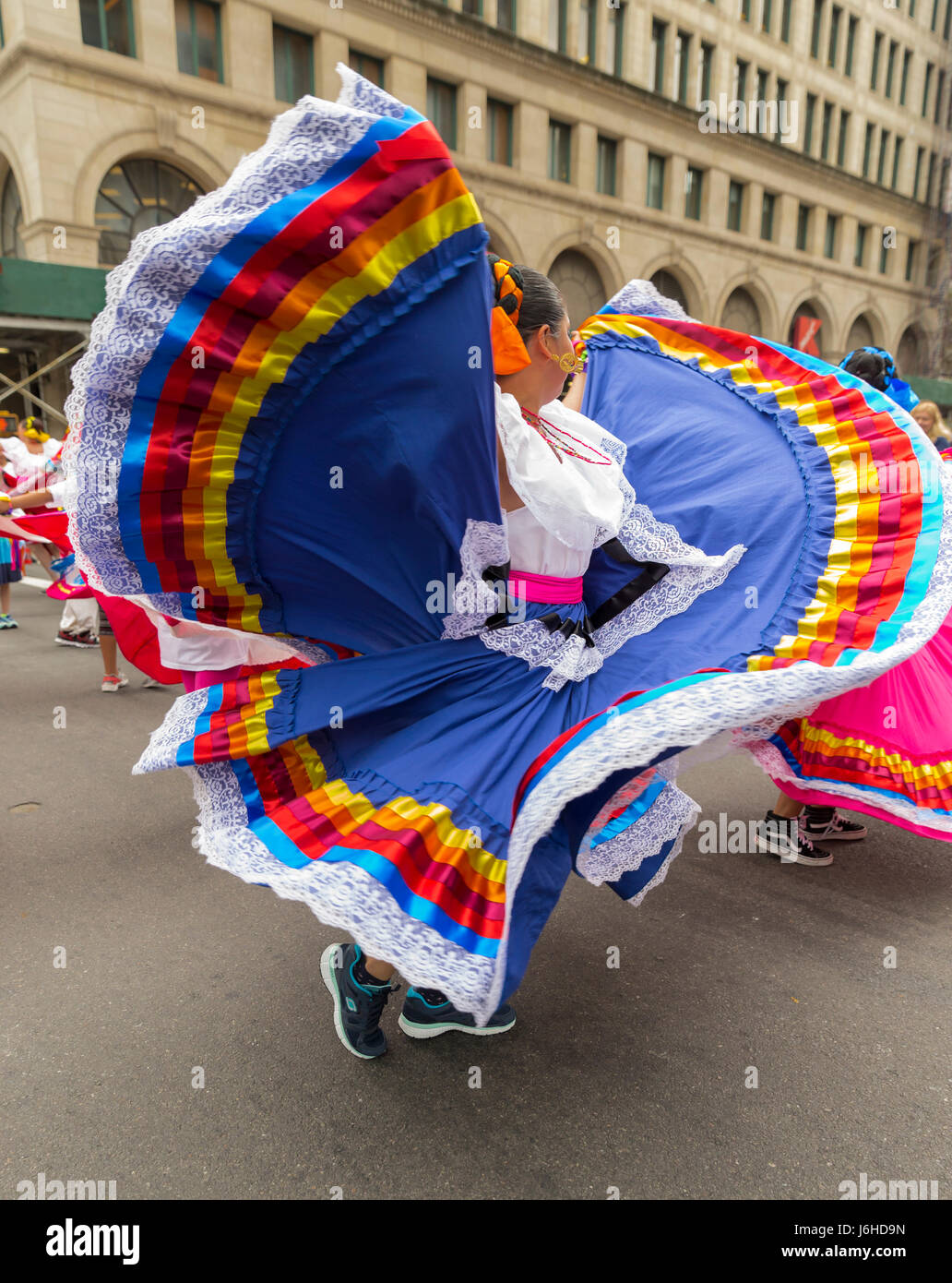 Latin American dancers dance during 2017 dance parade on streets of New ...