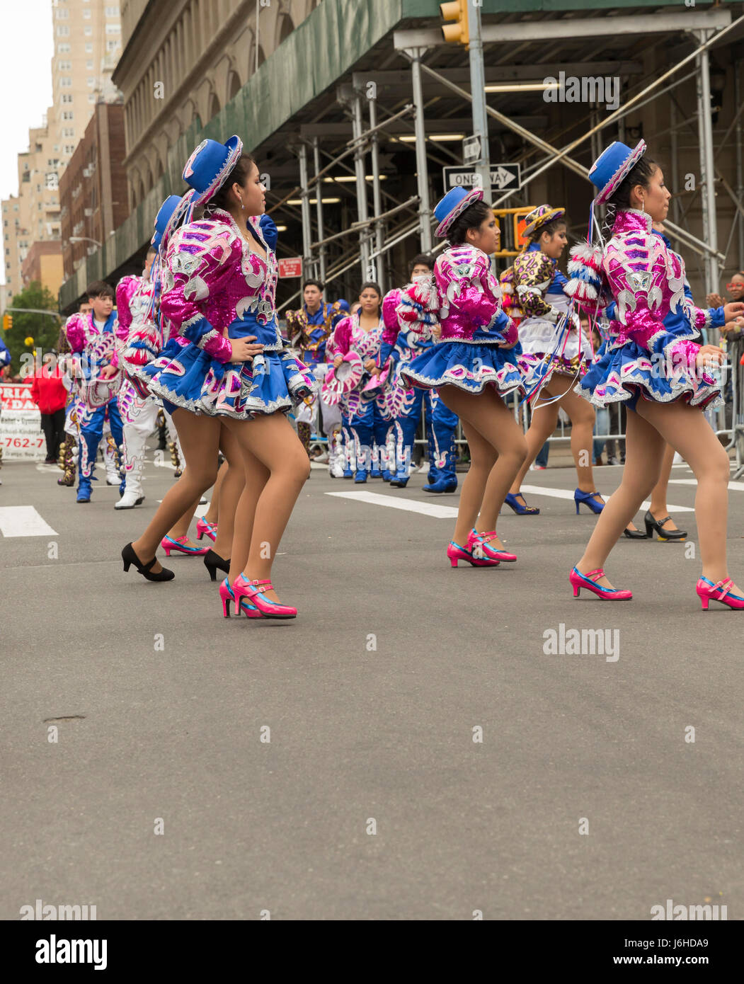 Latin American dancers dance during 2017 dance parade on streets of New ...