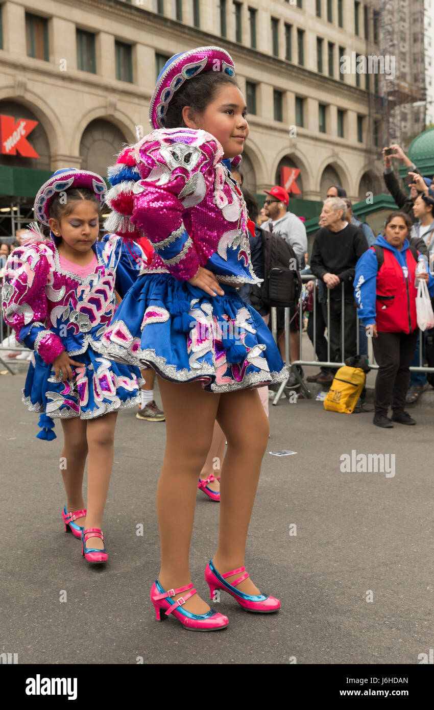 Latin American dancers dance during 2017 dance parade on streets of New ...