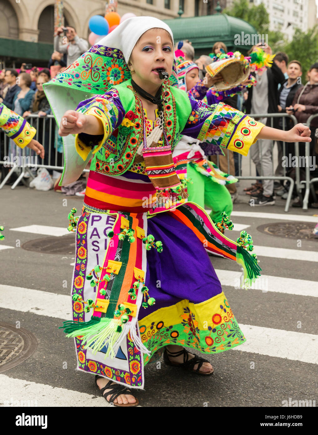 Latin American dancers dance during 2017 dance parade on streets of New ...