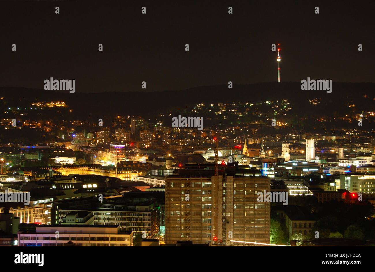 city town night nighttime night photograph darkness stuttgart ...