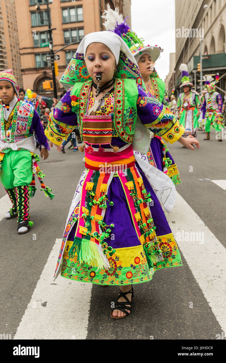 Latin American dancers dance during 2017 dance parade on streets of New ...