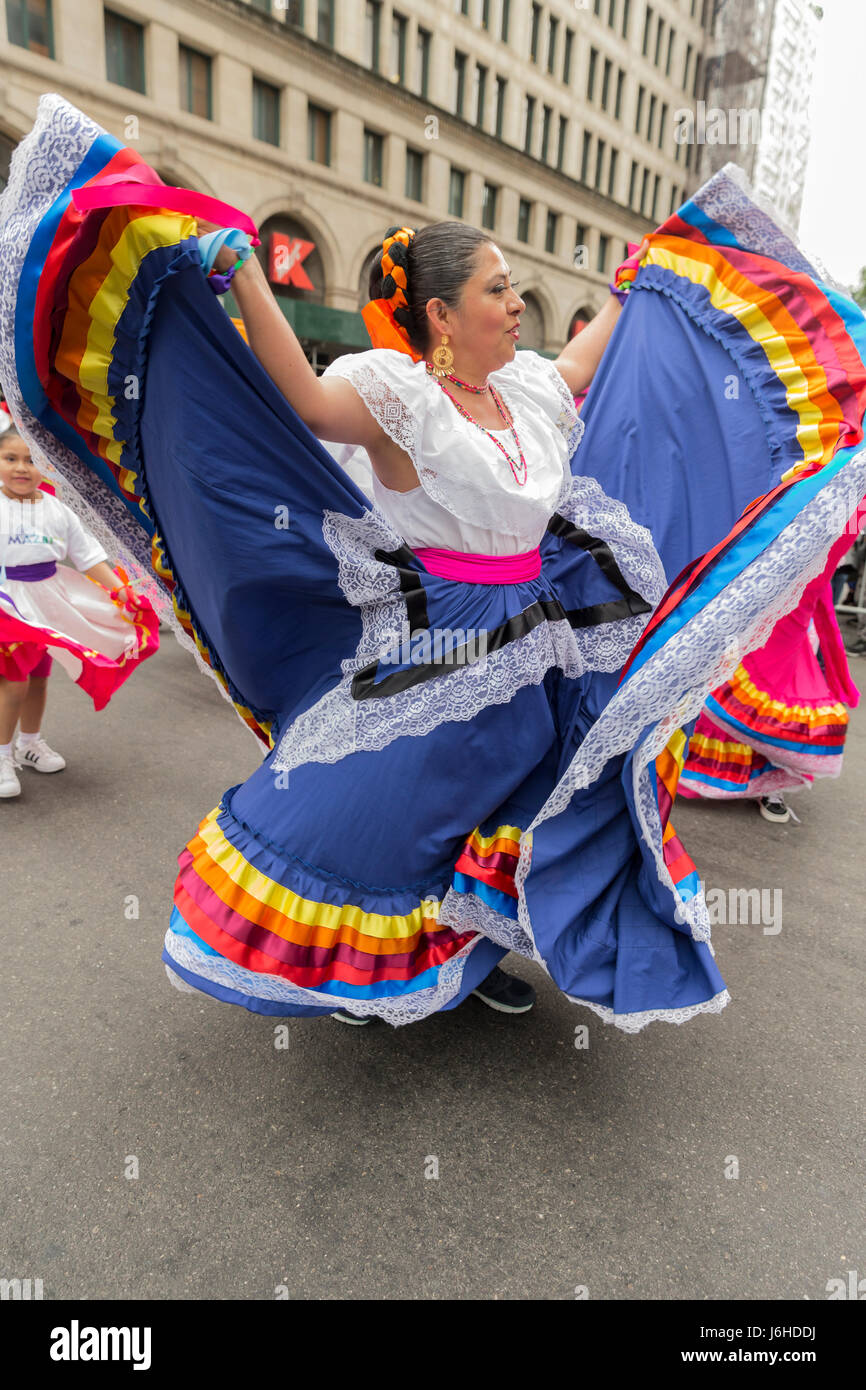 Latin American dancers dance during 2017 dance parade on streets of New ...