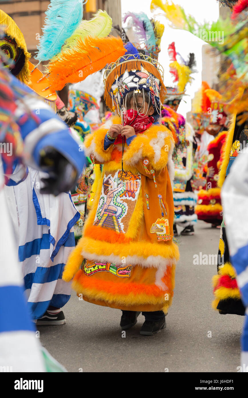 Latin American dancers dance during 2017 dance parade on streets of New ...
