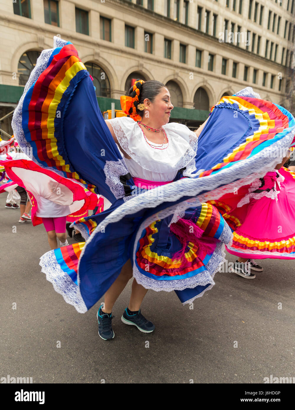 Latin American dancers dance during 2017 dance parade on streets of New ...