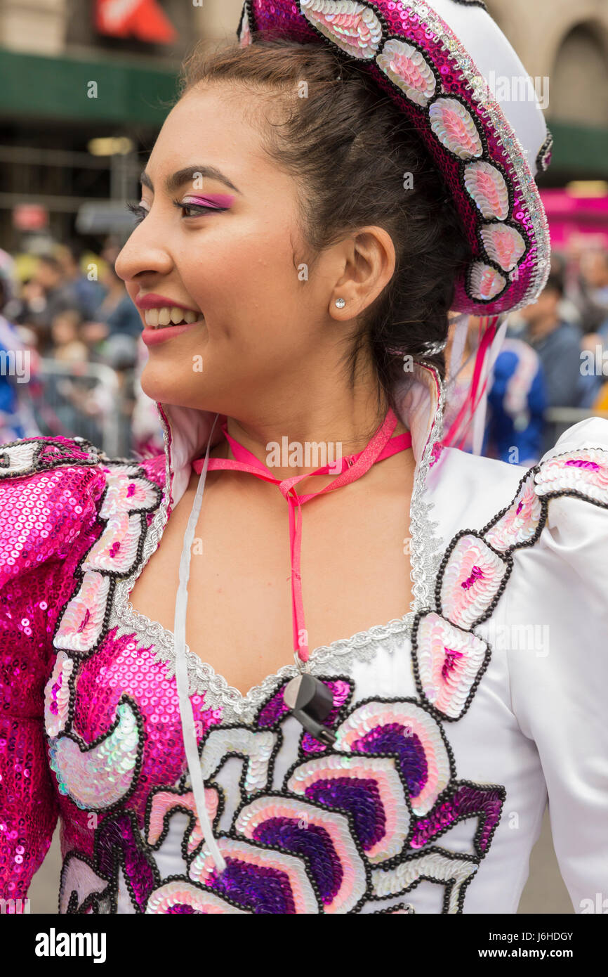 Latin American dancers dance during 2017 dance parade on streets of New ...