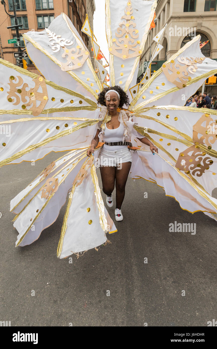 Latin American dancers dance during 2017 dance parade on streets of New ...