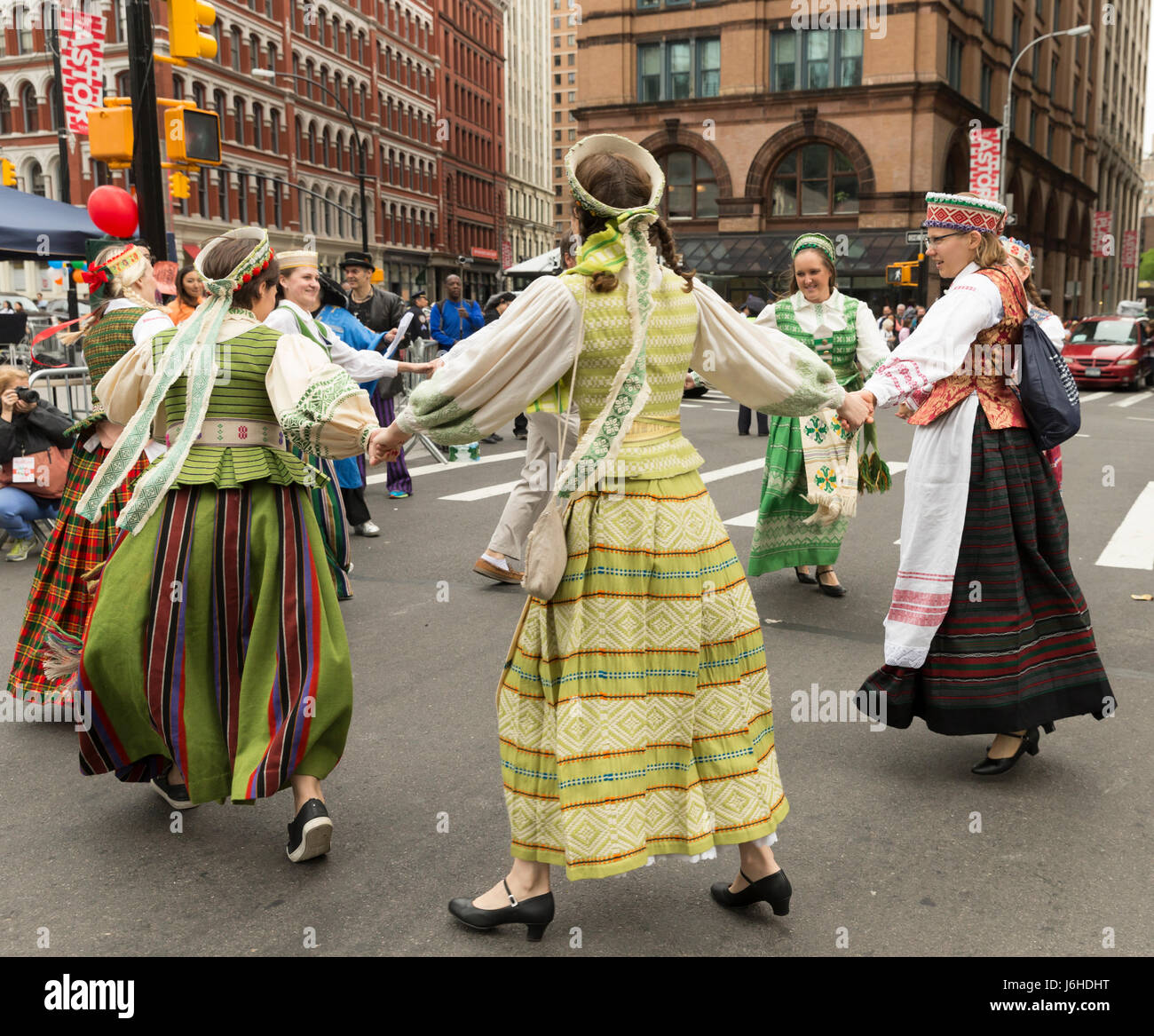 Lithuanian dancers from group Tryptinis dance during 2017 dance parade ...