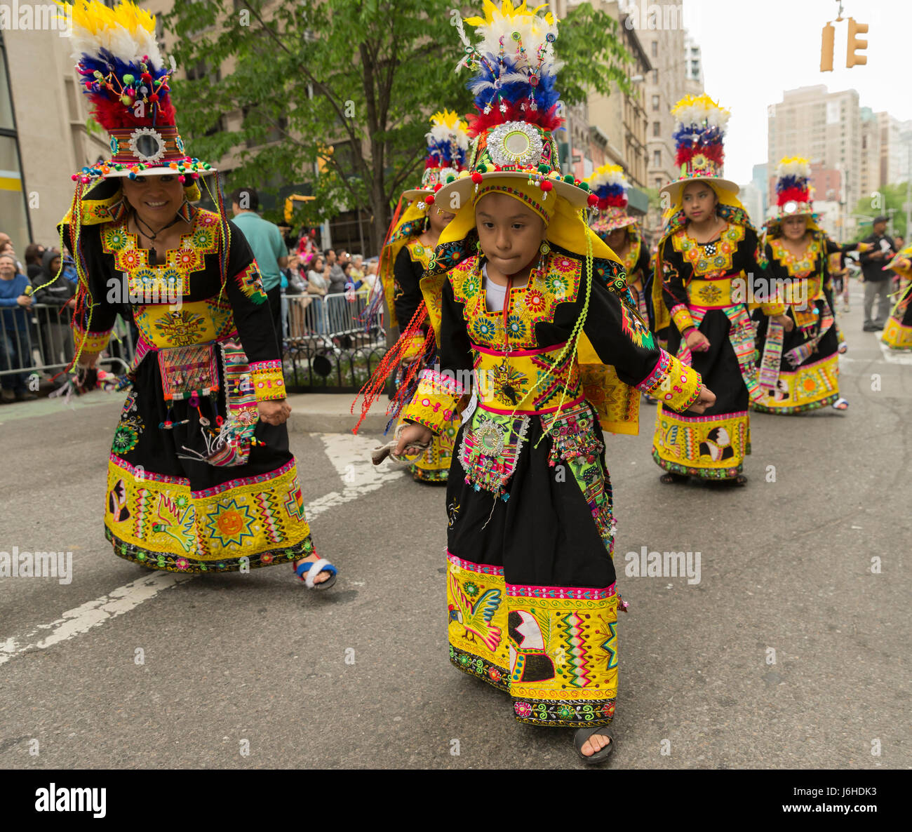 Latin American dancers dance during 2017 dance parade on streets of New ...