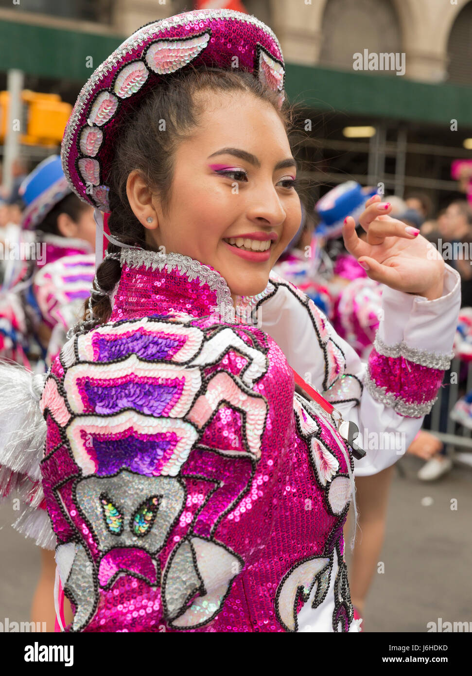 Latin American dancers dance during 2017 dance parade on streets of New ...