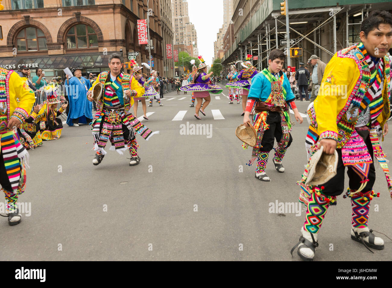 Latin American dancers dance during 2017 dance parade on streets of New ...