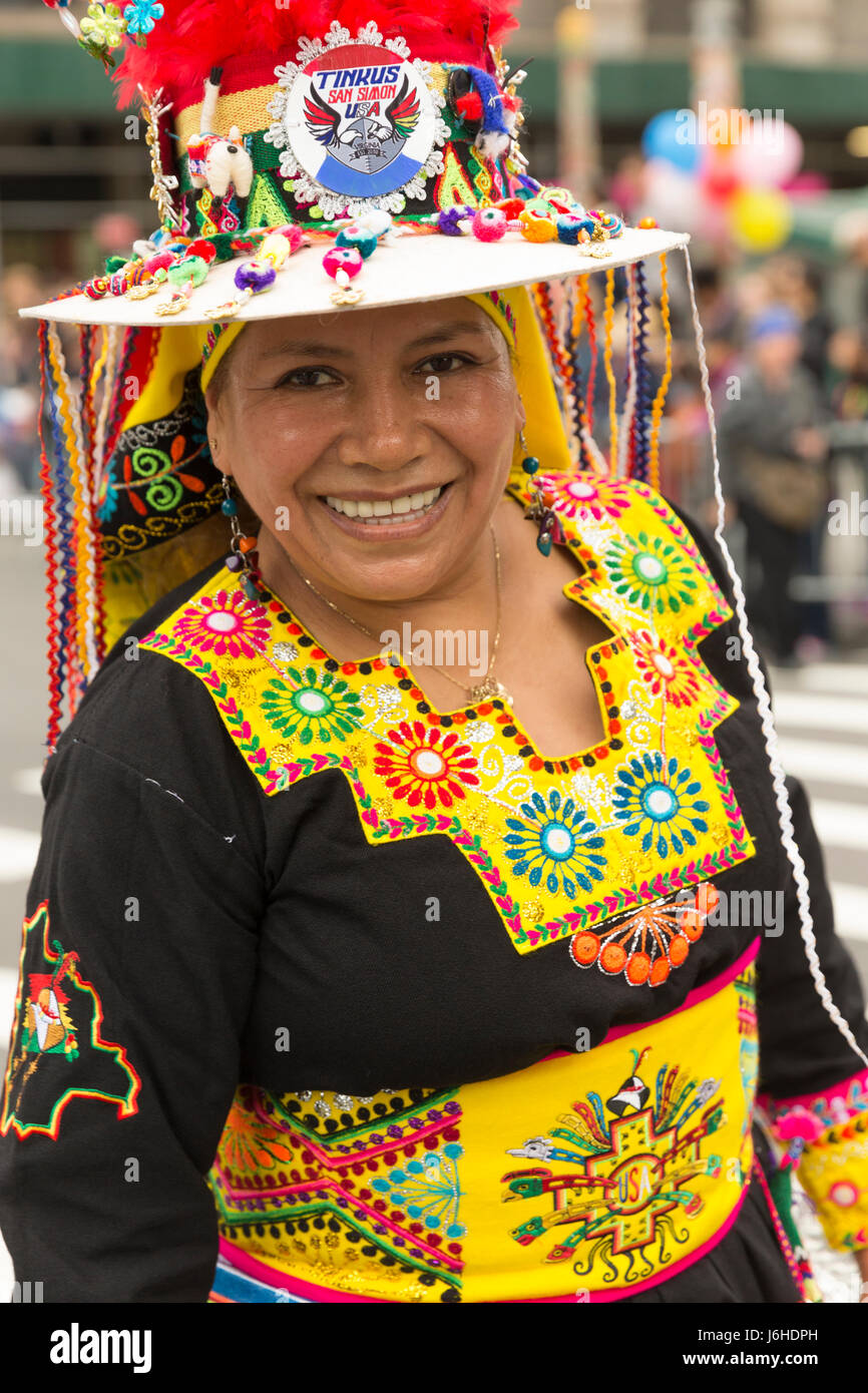 Latin American dancers dance during 2017 dance parade on streets of New ...